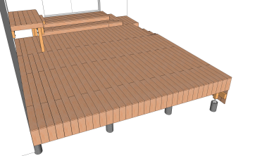 Terrasse en bois sur une structure mixte : poutres porteuses et pilotis ...