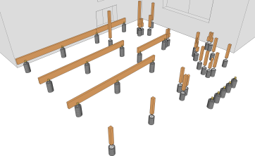 Terrasse en bois sur une structure mixte : poutres porteuses et pilotis ...