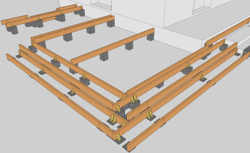 Terrasse en bois sur structure mixte : dalle en béton + poutres ...