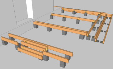 Terrasse en bois sur structure mixte : dalle en béton + poutres ...