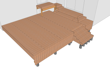 Terrasse en bois sur une structure mixte : poutres porteuses et pilotis ...