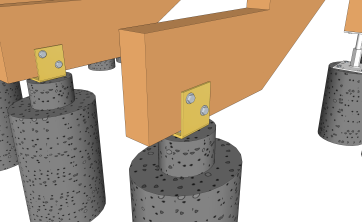Terrasse en bois sur une structure mixte : poutres porteuses et pilotis ...