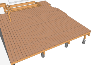 Terrasse en bois sur une structure mixte : poutres porteuses et pilotis ...