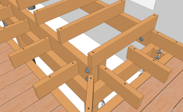 Terrasse en bois sur une structure mixte : poutres porteuses et pilotis ...