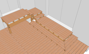 Terrasse en bois sur une structure mixte : poutres porteuses et pilotis ...